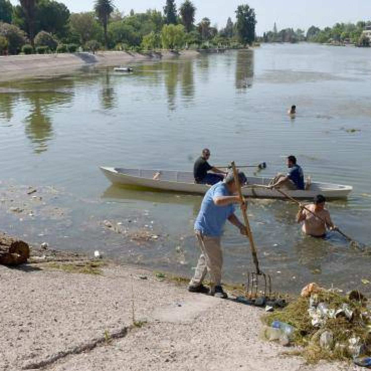 El Gobierno inició un operativo de limpieza en el lago del Parque