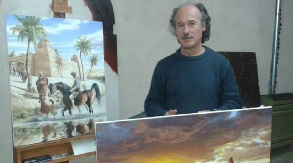 Un pintor de Tornquist le hace cuadros a pedido a un jeque árabe